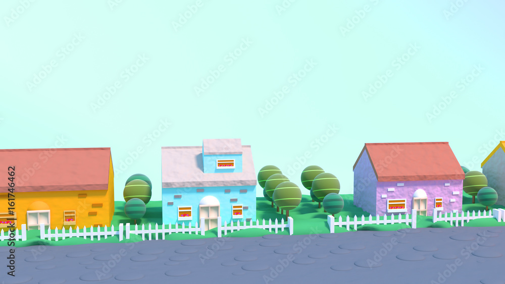 Cartoon houses. 3d render picture. Stock Illustration | Adobe Stock
