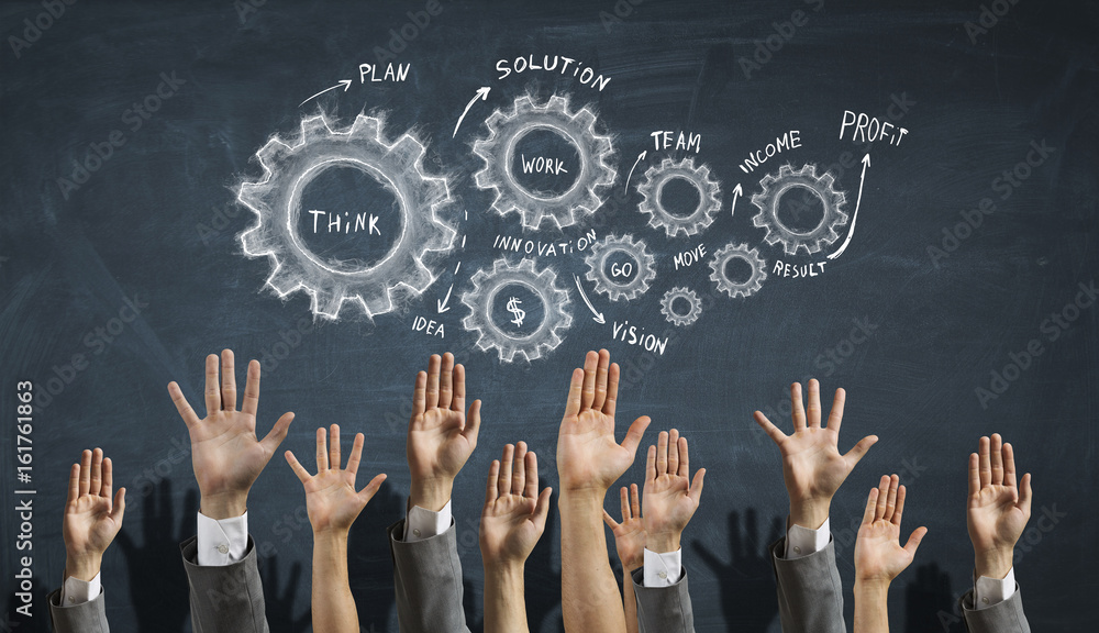 Group of people rise hands . Mixed media Stock Photo | Adobe Stock