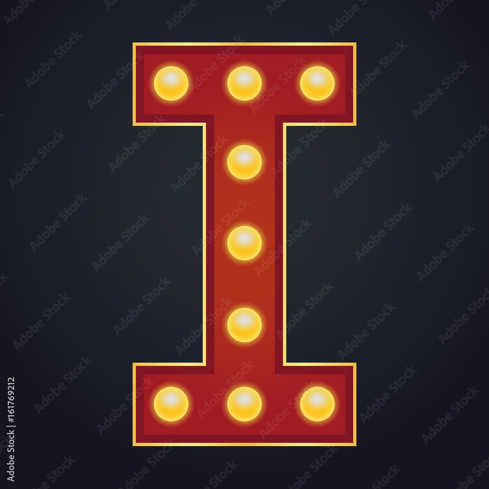 Letter I alphabet sign marquee light bulb vintage carnival or circus ...