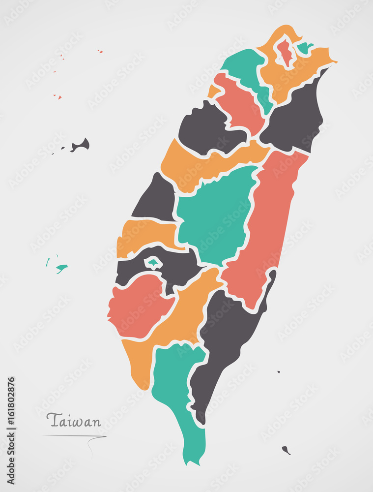 Taiwan Map with states and modern round shapes Stock Vector | Adobe Stock