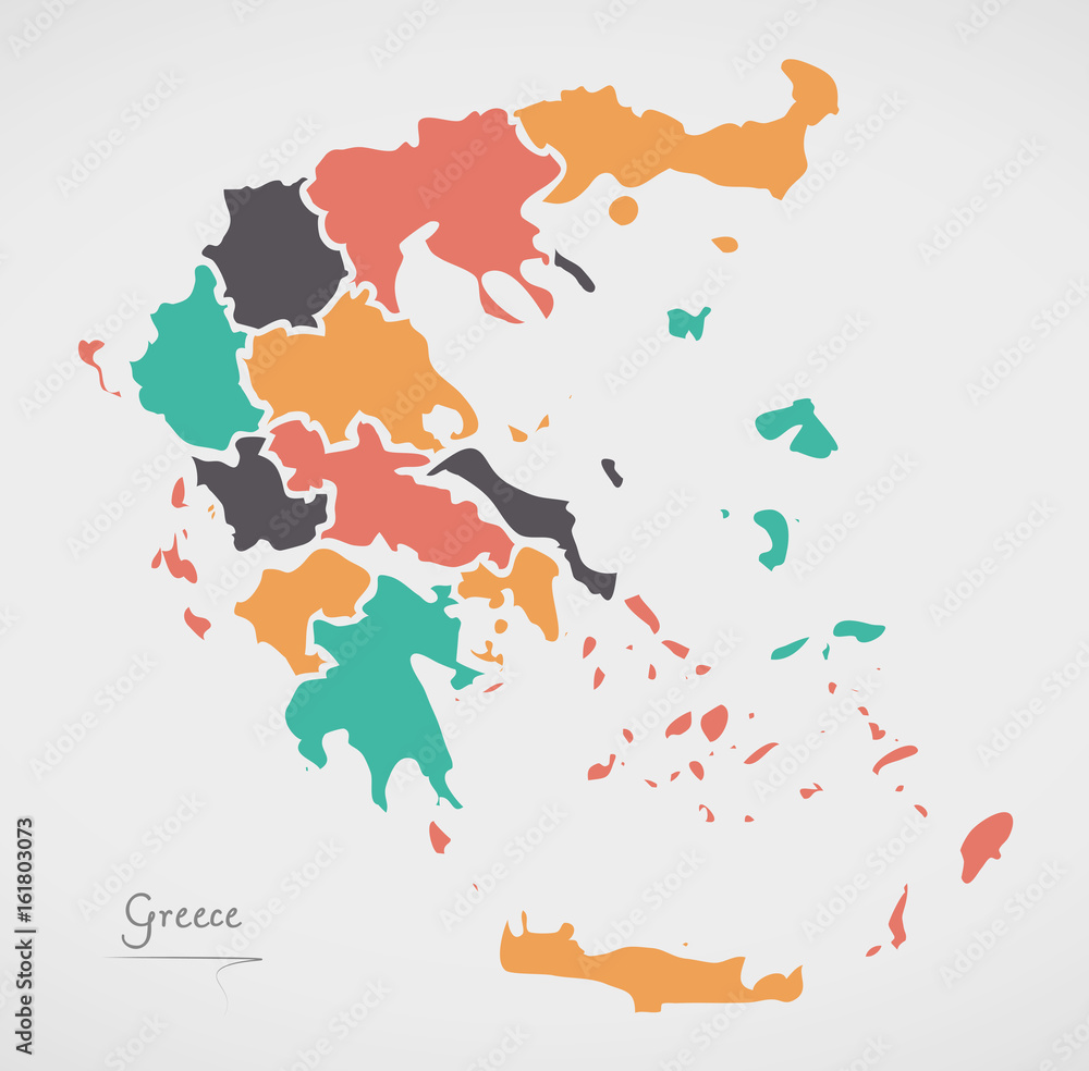 Greece Map with states and modern round shapes Stock Vector | Adobe Stock