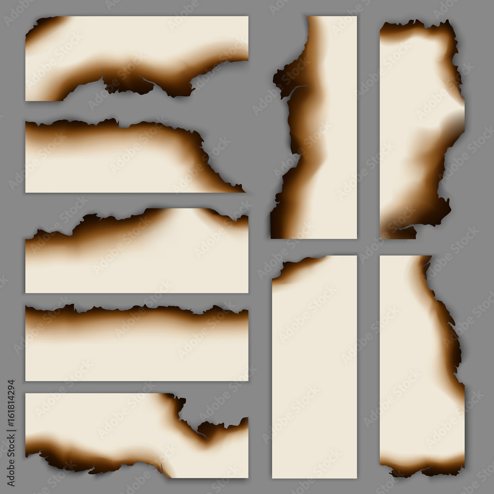 Realistic Burnt Scorched Paper Banners Collection Stock Vector | Adobe ...