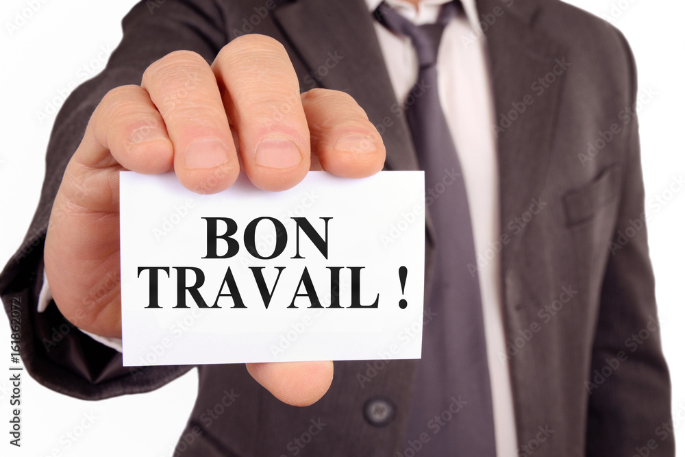 Homme tenant une carte avec bon travail écrit dessus Stock Photo ...
