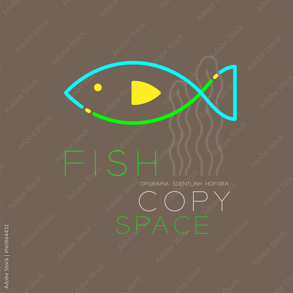 Fish and Seaweed logo icon outline stroke set dash line design ...