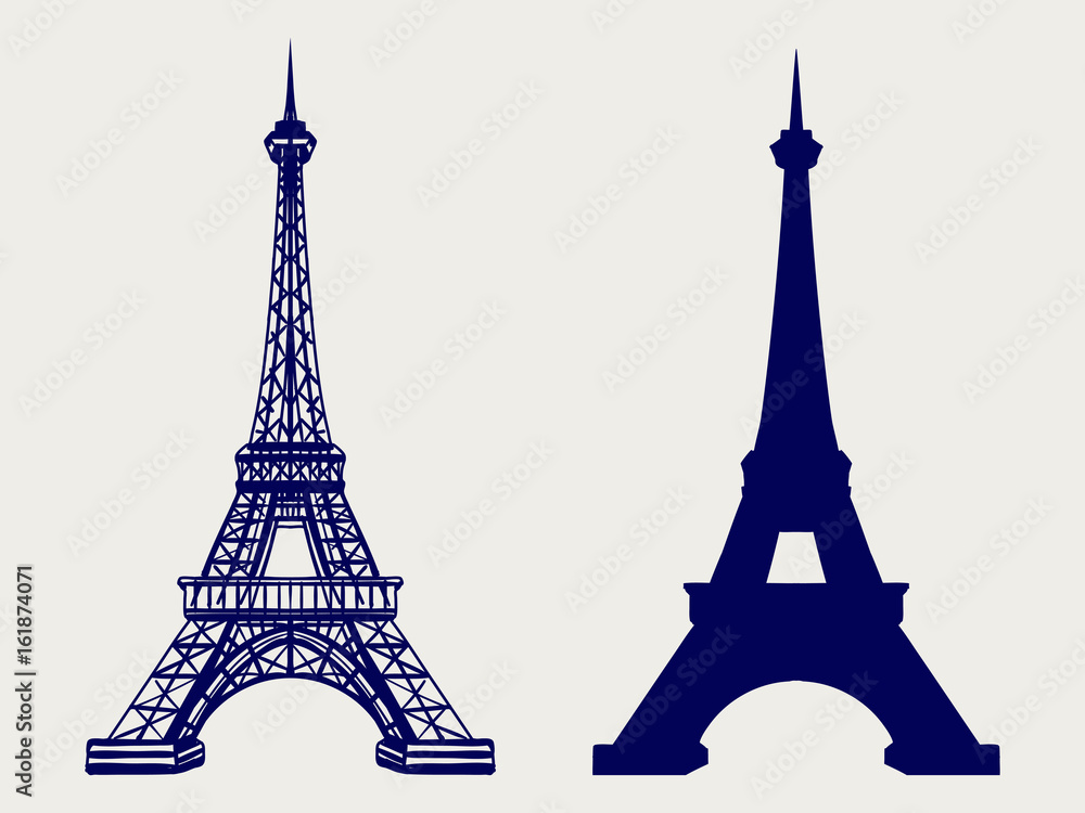 Eiffel tower silhouette and hand sketched icons. Vector symbols of ... Eiffel tower silhouette and hand sketched icons. Vector symbols of ...