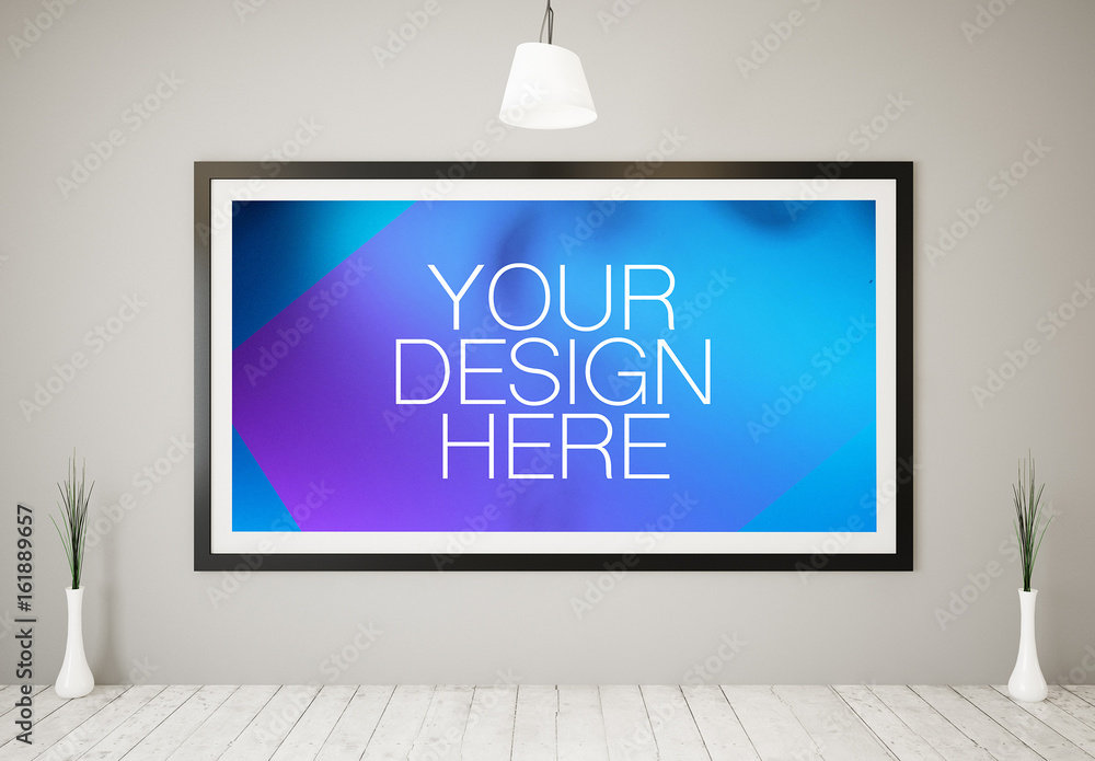 Large Framed Poster in White Room Mockup 1 Stock Template | Adobe Stock