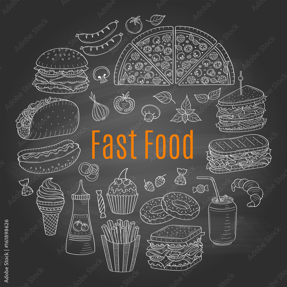 Vector sketch illustration of fast food circular shaped Stock Vector ...