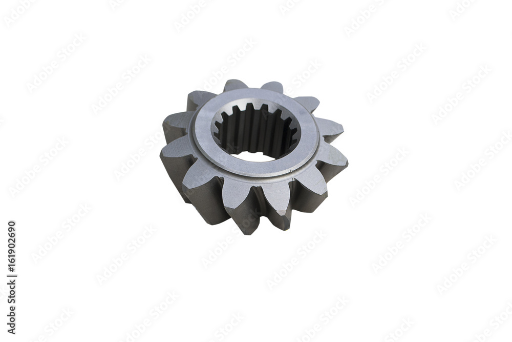 gear with large teeth and internal splines on an isolated white ...