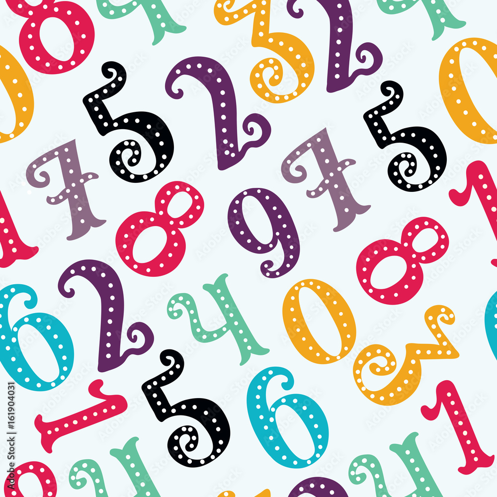 Mathematics background - different numbers in random pattern. Colorful school pattern for ...