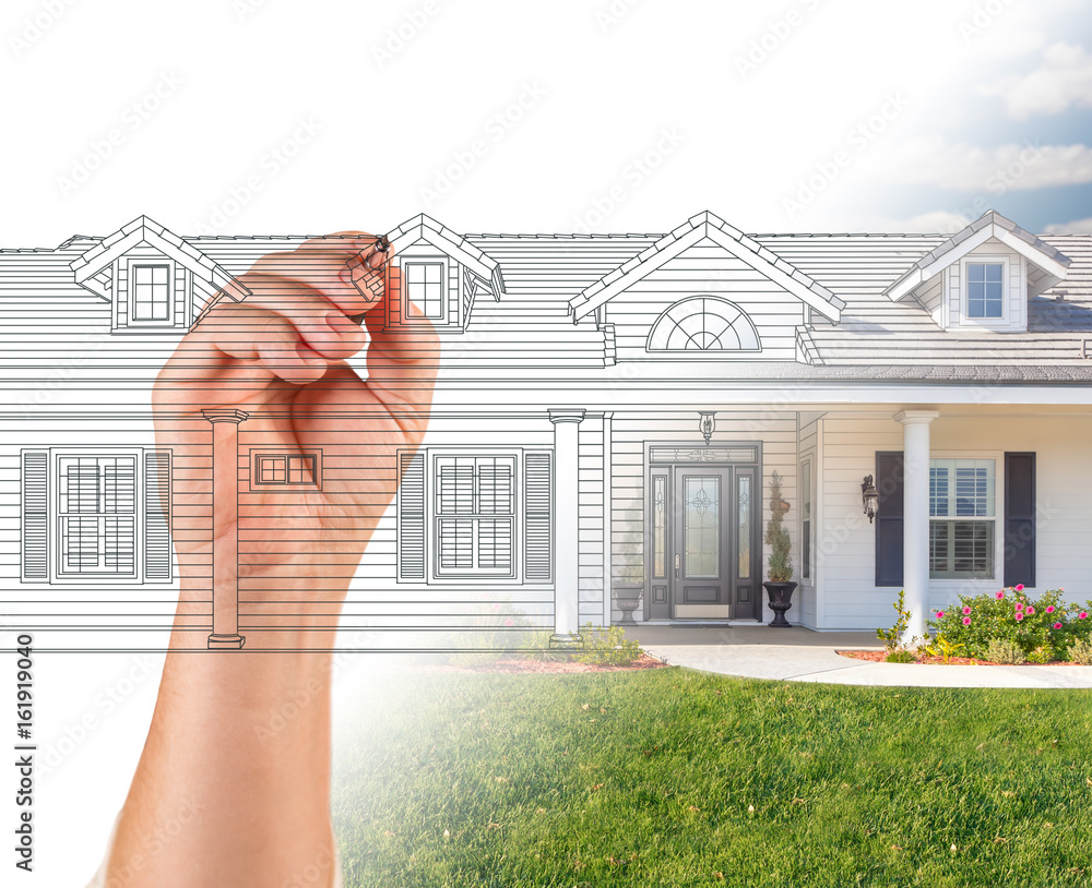 Hand Drawing Custom House Design With Gradation Revealing Photograph ...