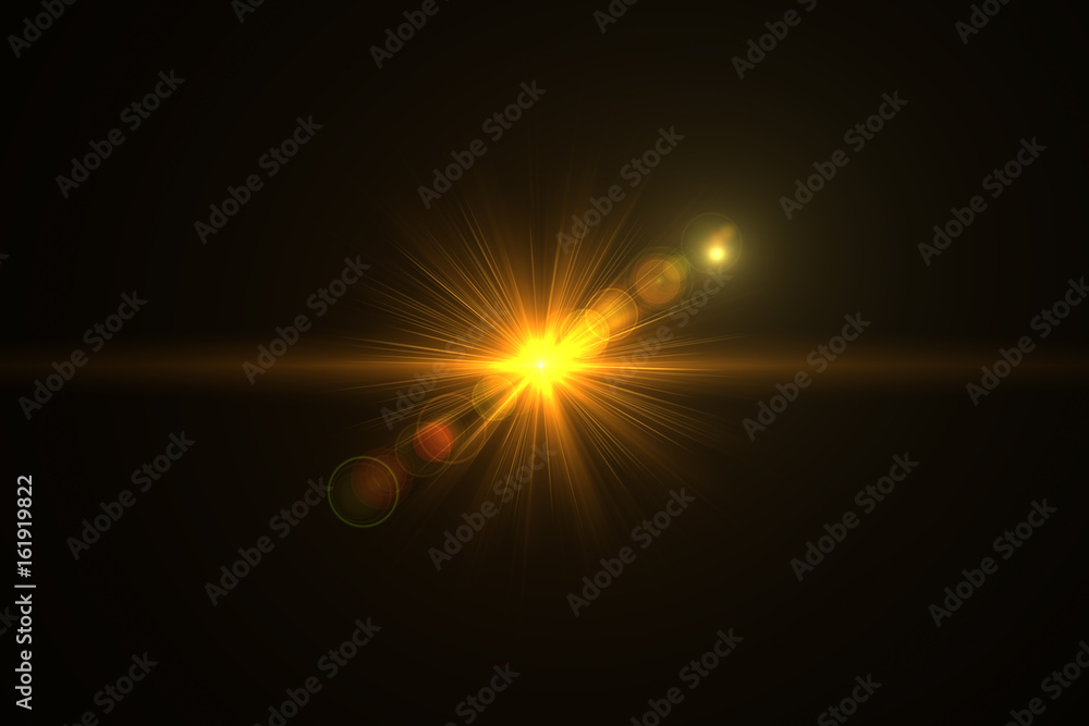 Lens Flare light over black background. Easy to add overlay or screen ...