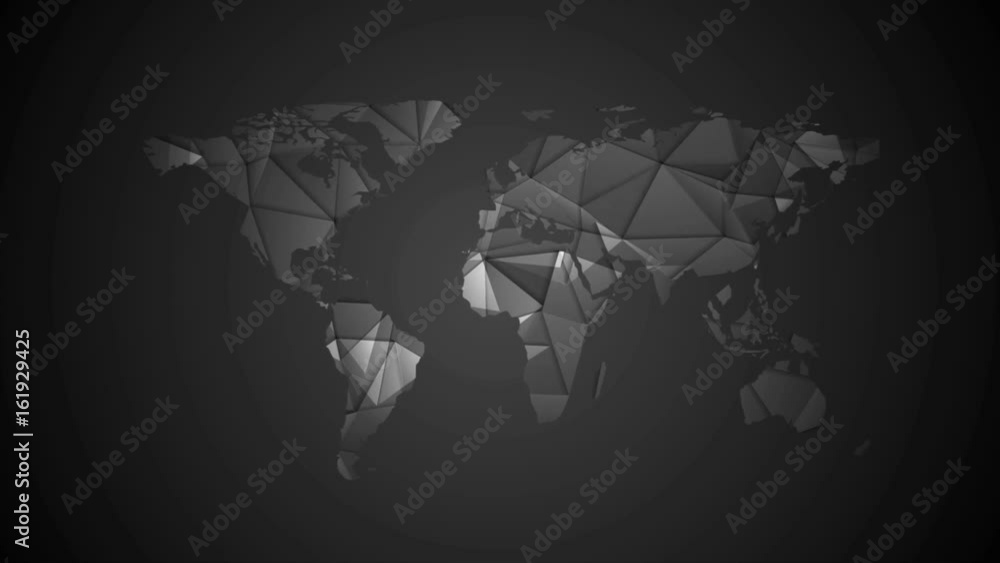 Black tech polygonal world map video animation. Corporate low poly ...