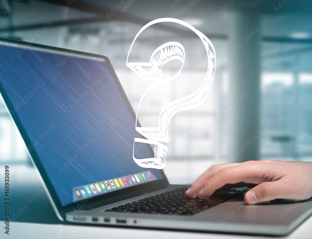 Luminous question mark displayed on a futuristic interface - Innovation ...