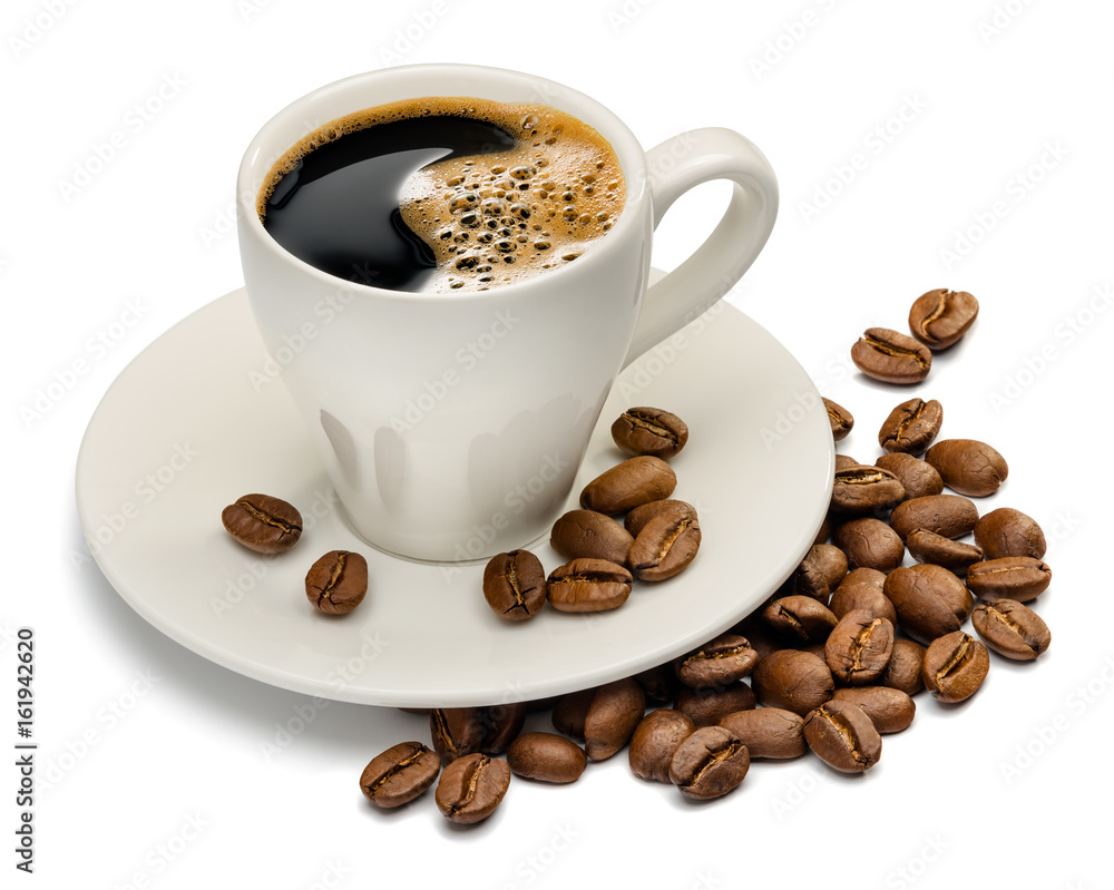 Coffee cup and coffee beans on white background Stock Photo | Adobe Stock