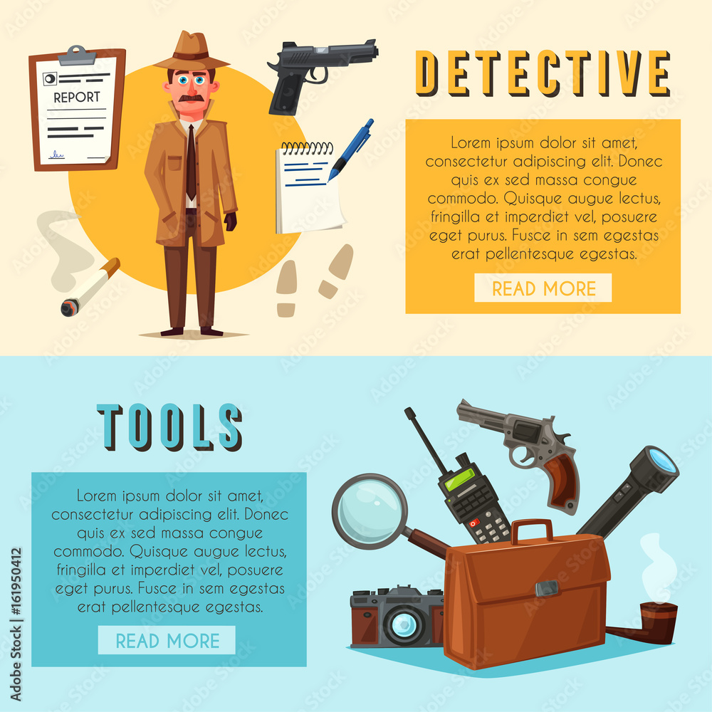 Funny detective character. Cartoon vector illustration เวกเตอร์สต็อก ...