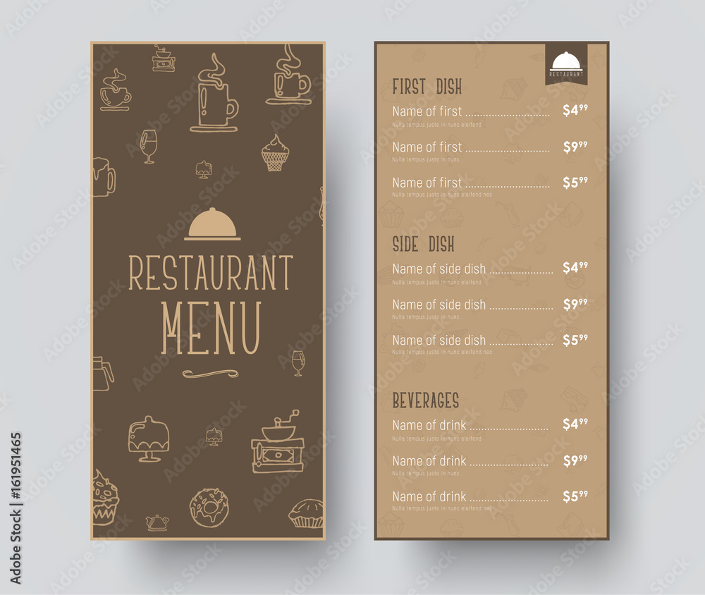 Design of a narrow menu for a restaurant or a cafe. Template in retro ...