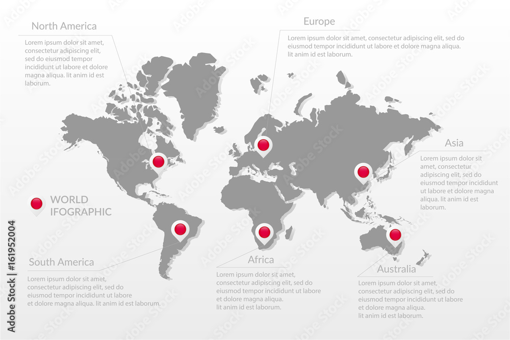 Vector world map infographic symbol. North South America, Europe, Asia ...