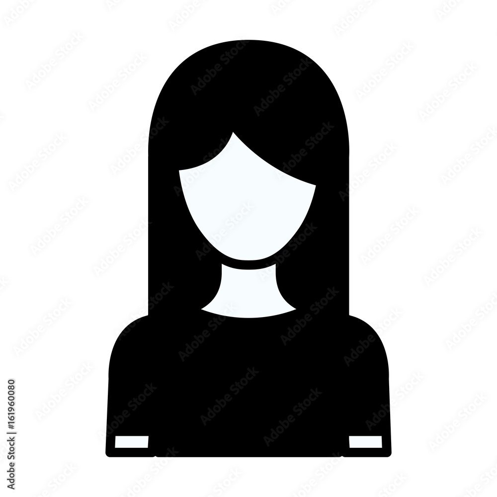 black silhouette thick contour of faceless half body woman with long ...