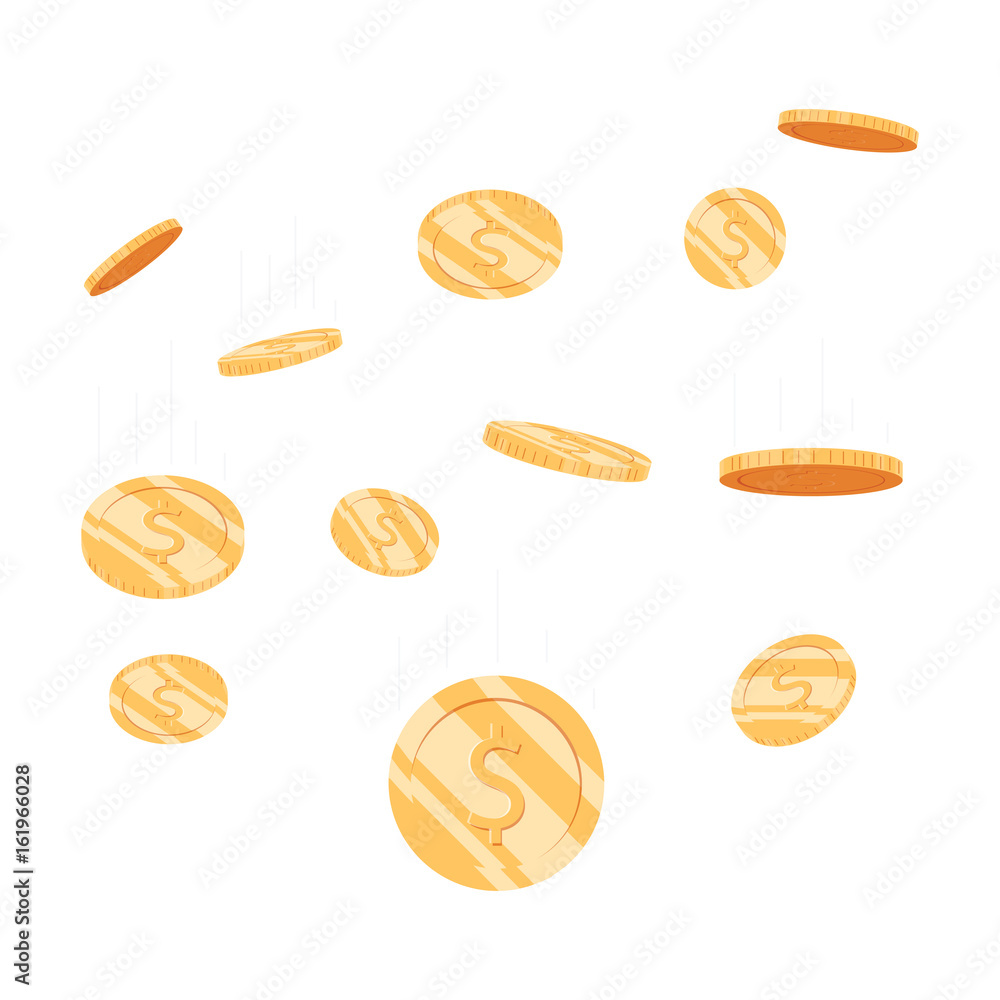 Coins money falling vector illustration, flat style dropping gold coins ...