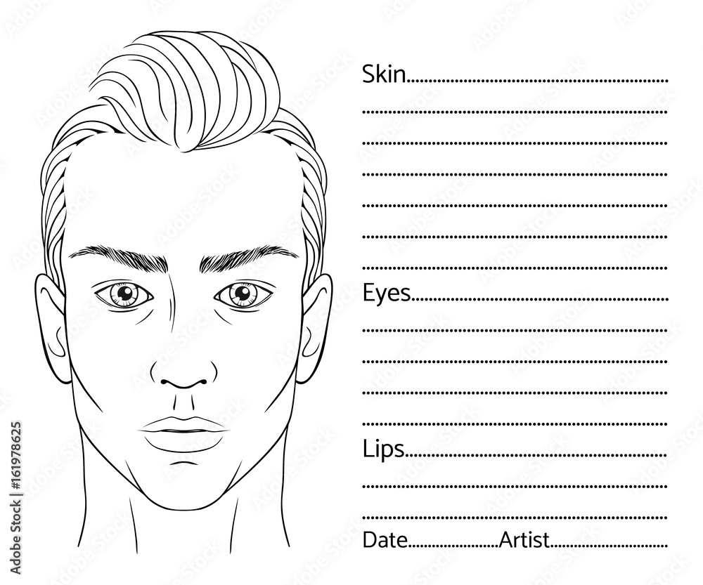Male Face Chart Blank For Professional Make Up Artists Eps 10 Vector