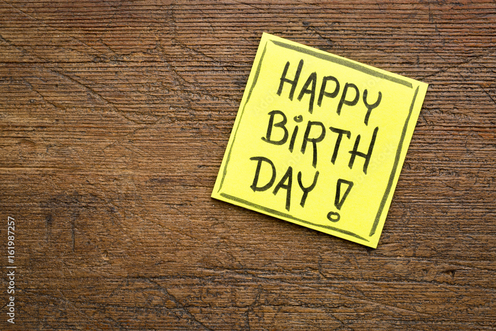 happy birthday on a sticky note Stock Photo | Adobe Stock