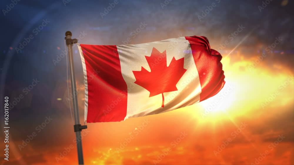 Canada Flag Backlit At Beautiful Sunrise Loop Slow Motion 4K Stock ...