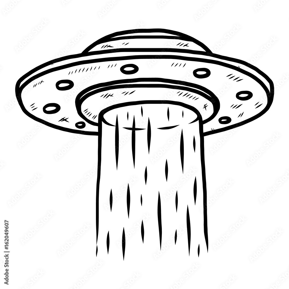 UFO space ship / cartoon vector and illustration, black and white, hand ...