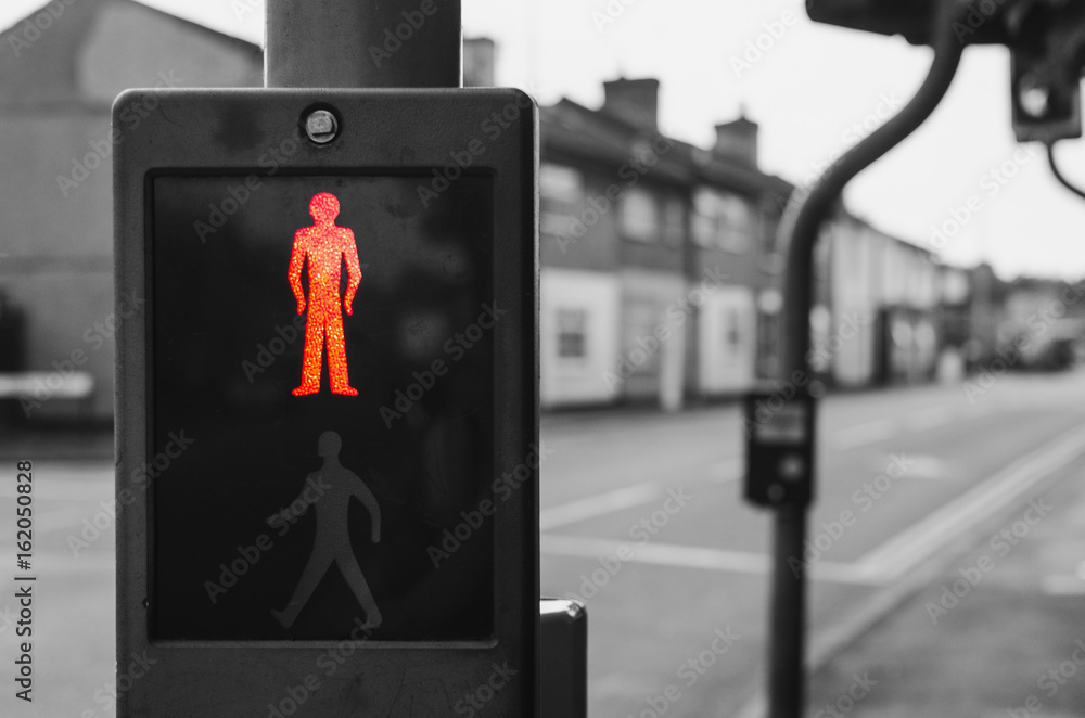 pedestrian traffic light, red stop sign (road, pedestrian crossing ...