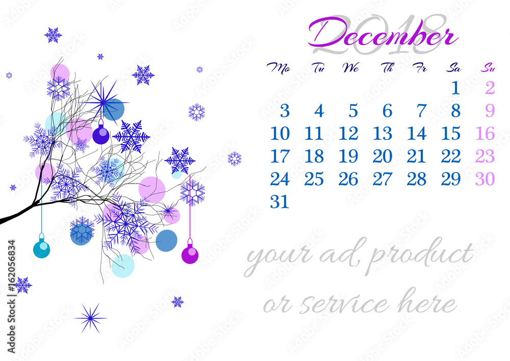 Calendar sheet for 2018 year with marked weekend days on white ...