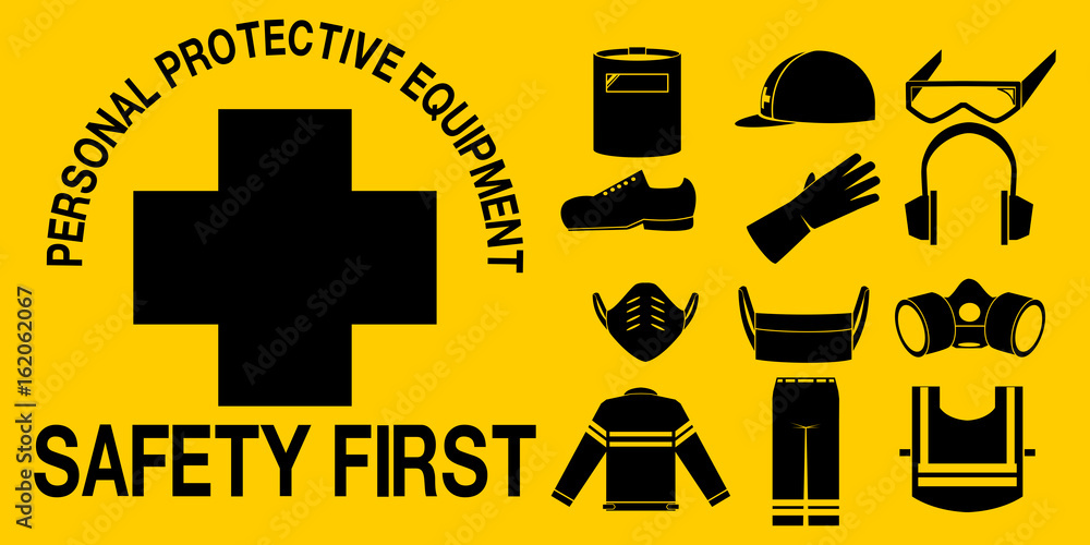 PPE icon set on yellow background Stock Vector | Adobe Stock