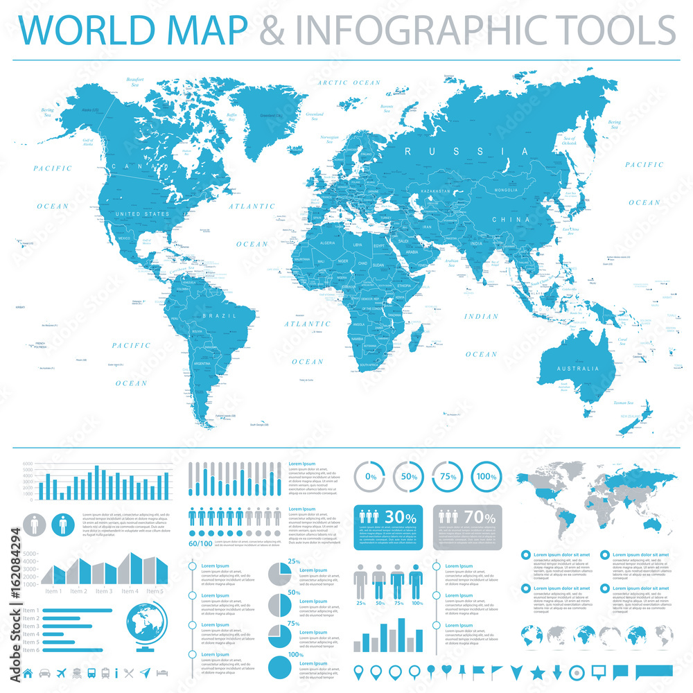 World Map and Infographic Elements - Vector Illustration Stock Vector ...