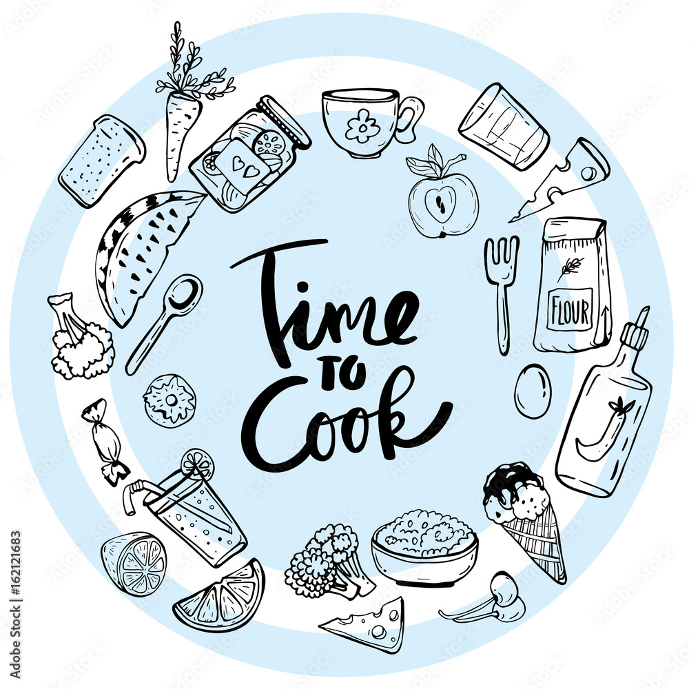 Time to Cook Lettering. calligraphy logo. sketch style. Hand drawn ...