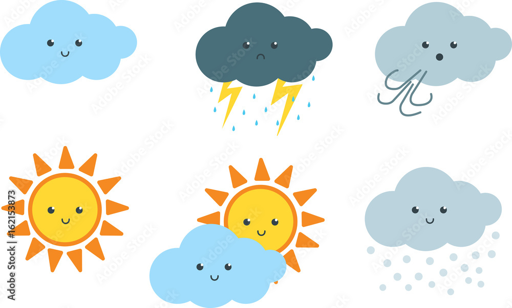 Cute Weather Cartoon Clipart Set Stock Vector | Adobe Stock