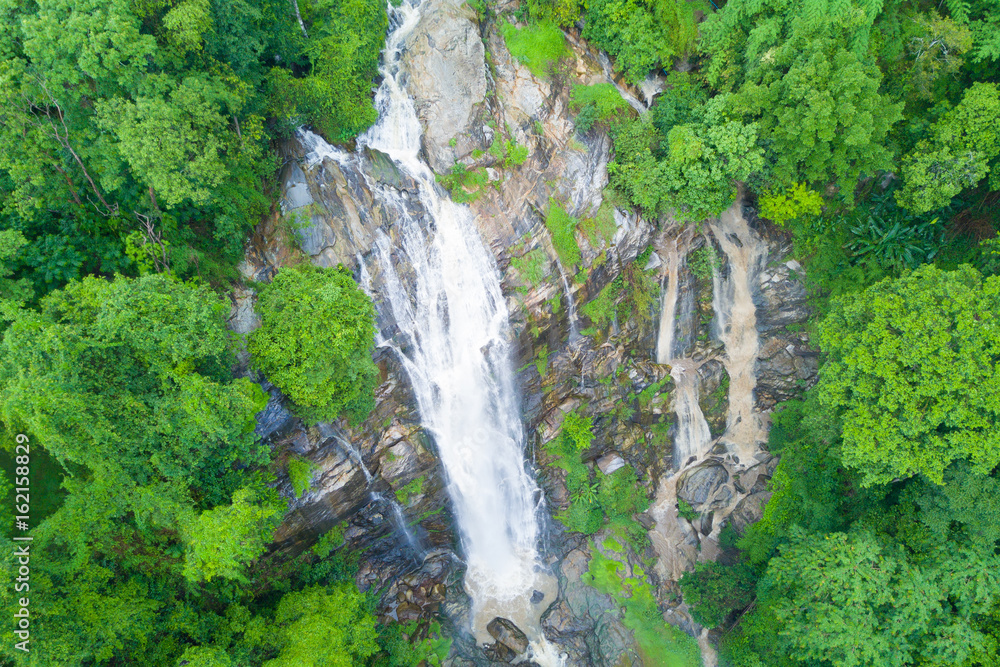 Aerial view of Wachirathan waterfall in rainy season at Doi Inthanon ...