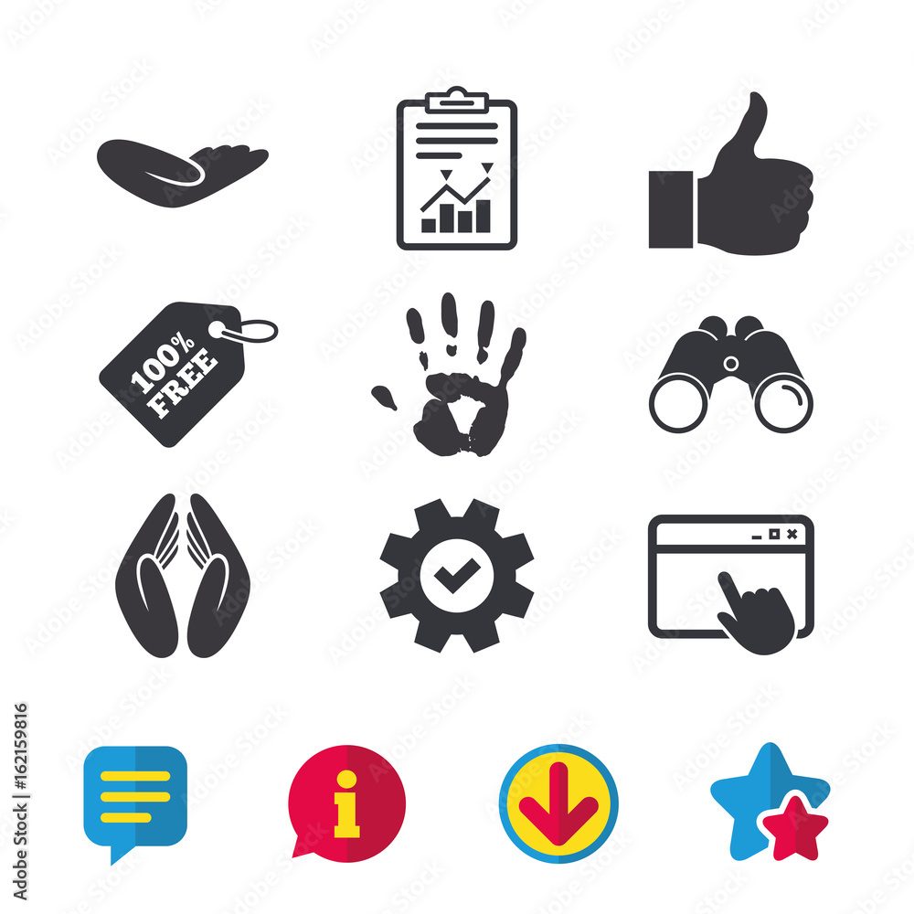 Hand icons. Like thumb up symbol. Insurance protection sign. Human ...