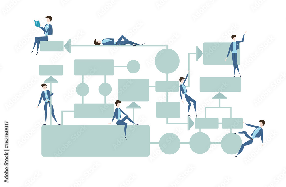 Business flowchart, process management diagram with businessmans ...
