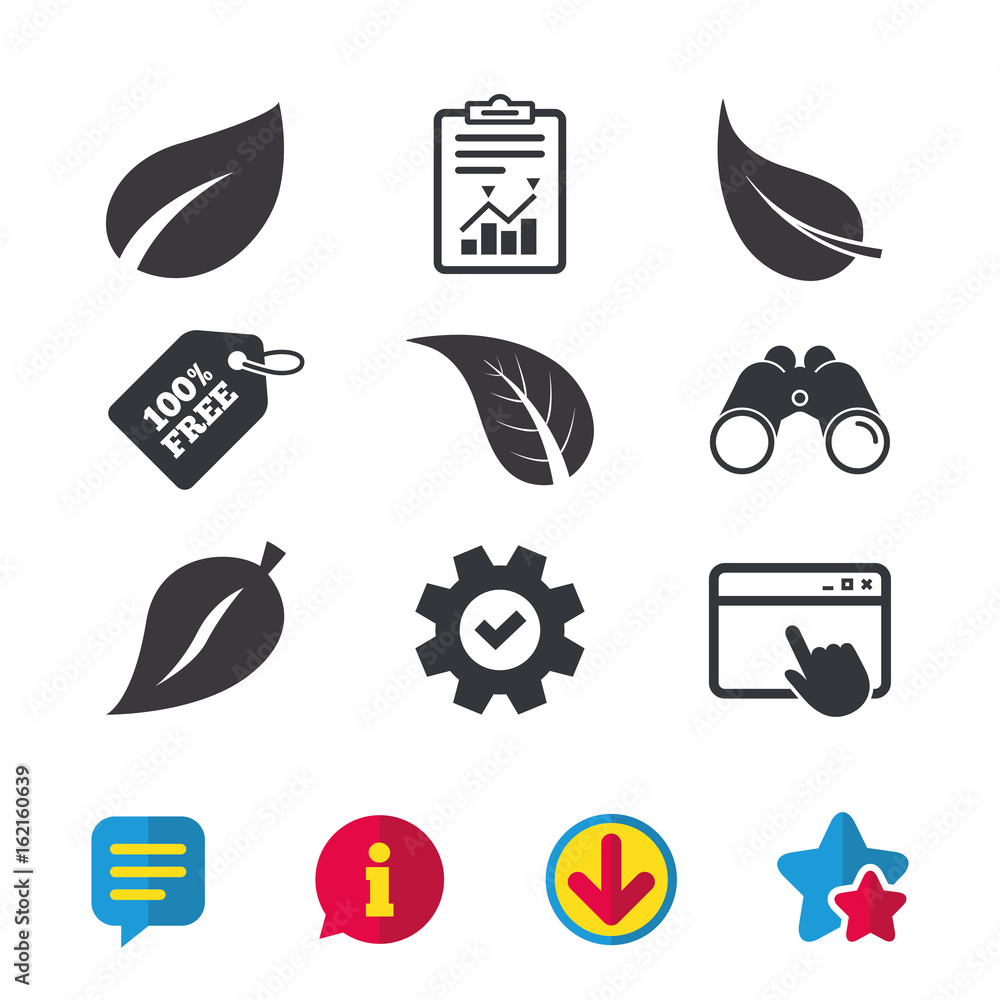 Leaf icon. Fresh natural product symbols. Tree leaves signs. Browser ...