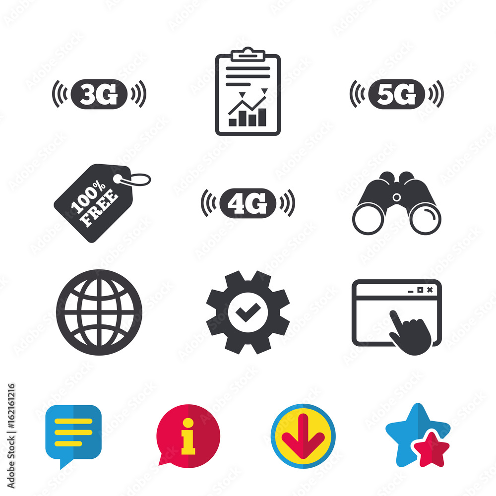 Mobile telecommunications icons. 3G, 4G and 5G technology symbols ...