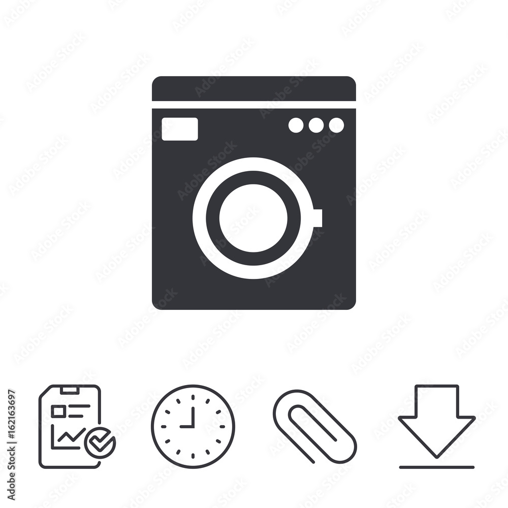 Washing machine icon. Home appliances symbol. Report, Time and Download ...