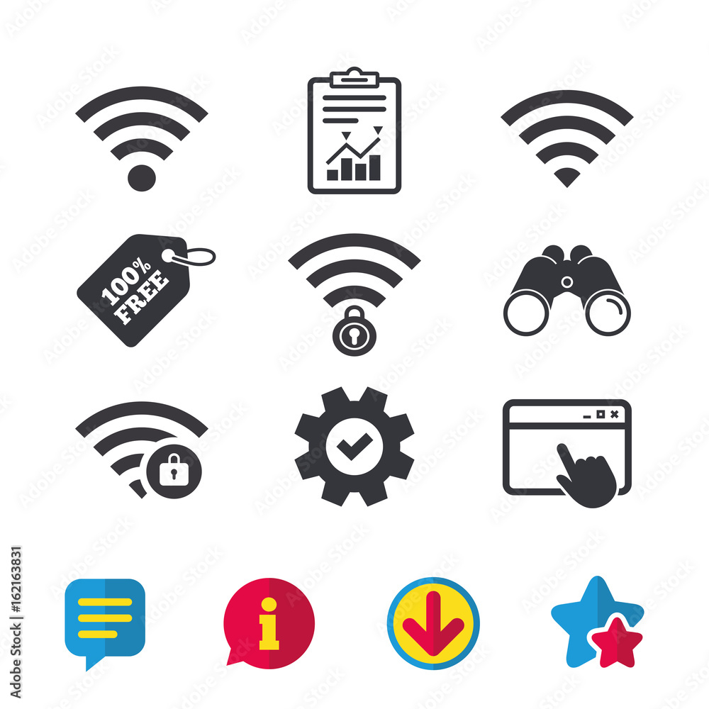 Wifi Wireless Network icons. Wi-fi zone locked symbols. Password ...