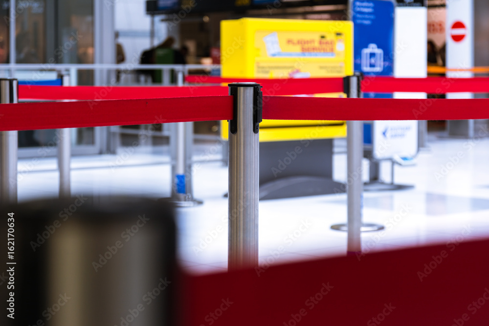 Airport Security Rope Lines Waiting Snaking Maze Empty Check In Gate ...