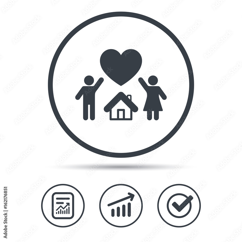 Family icon. Father, mother and child symbol. Report document, Graph ...
