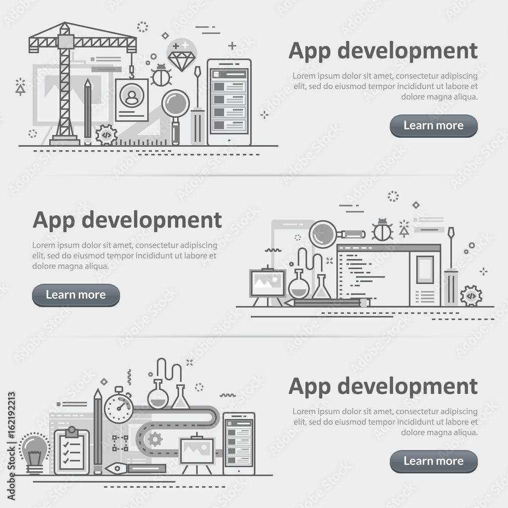 Flat line vector design concept banner templates set of mobile ...