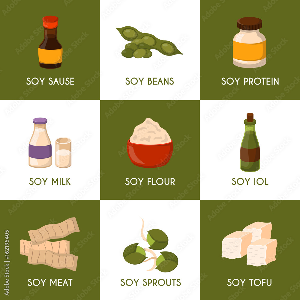 Vector cartoon soy food icons Stock Vector | Adobe Stock