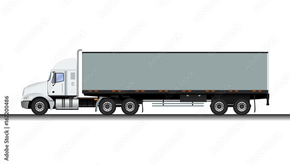 Detailed Side View Grey Trailer Truck Vector Illustration for Vehicle ...