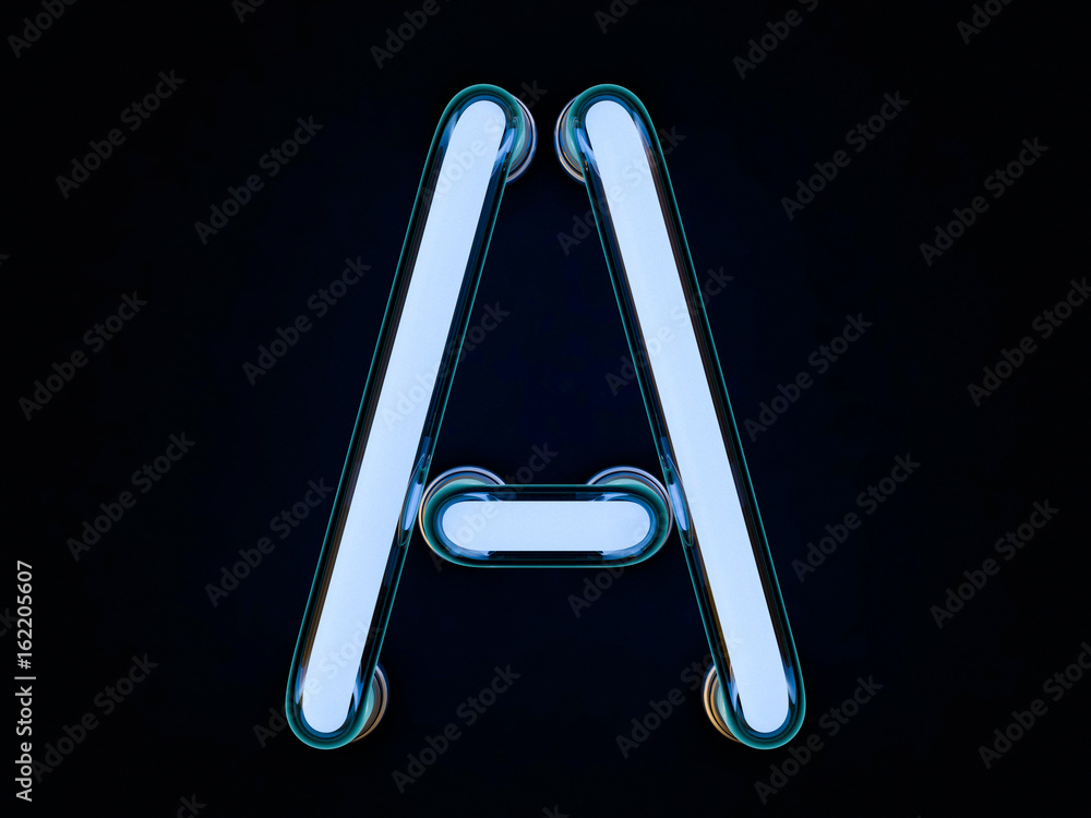 Neon tube letter on black background. 3D rendering Stock Illustration ...