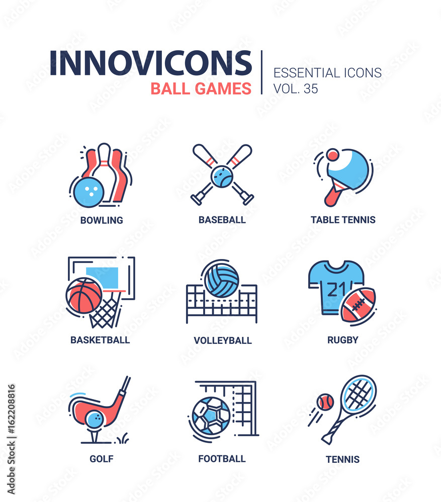 Ball Games - modern vector line design icons set. Stock Vector | Adobe ...