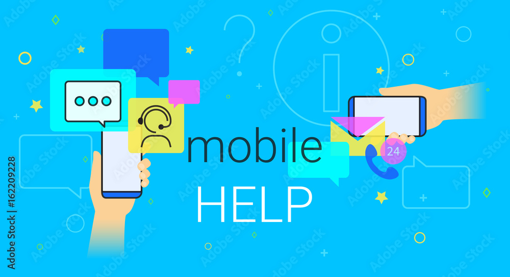 Mobile help and online support on smartphone concept illustration ...