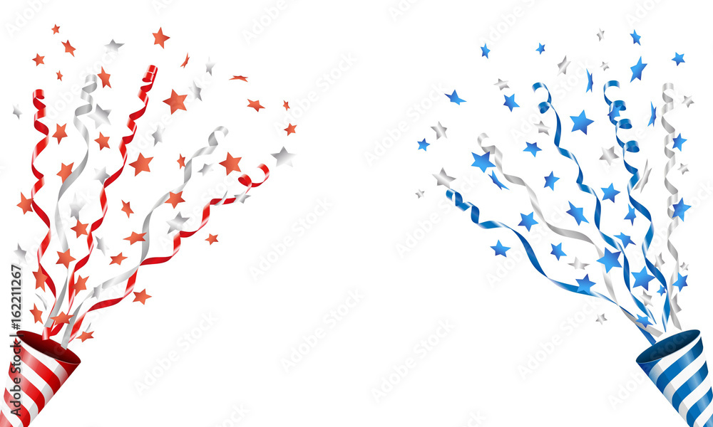 Exploding party popper with stars confetti and streamer Vector Stock ...
