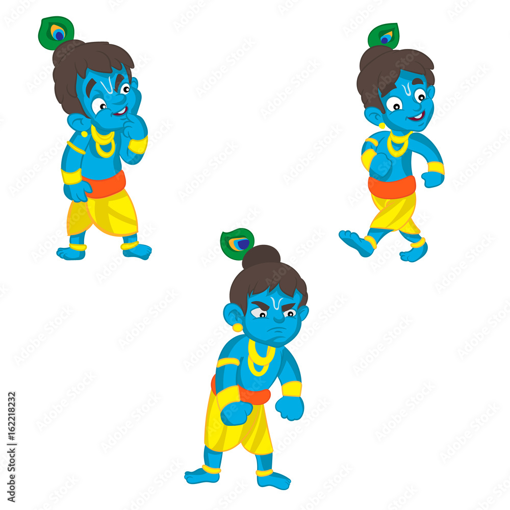 Set of little Krishna. cartoon illustration on a white background ...